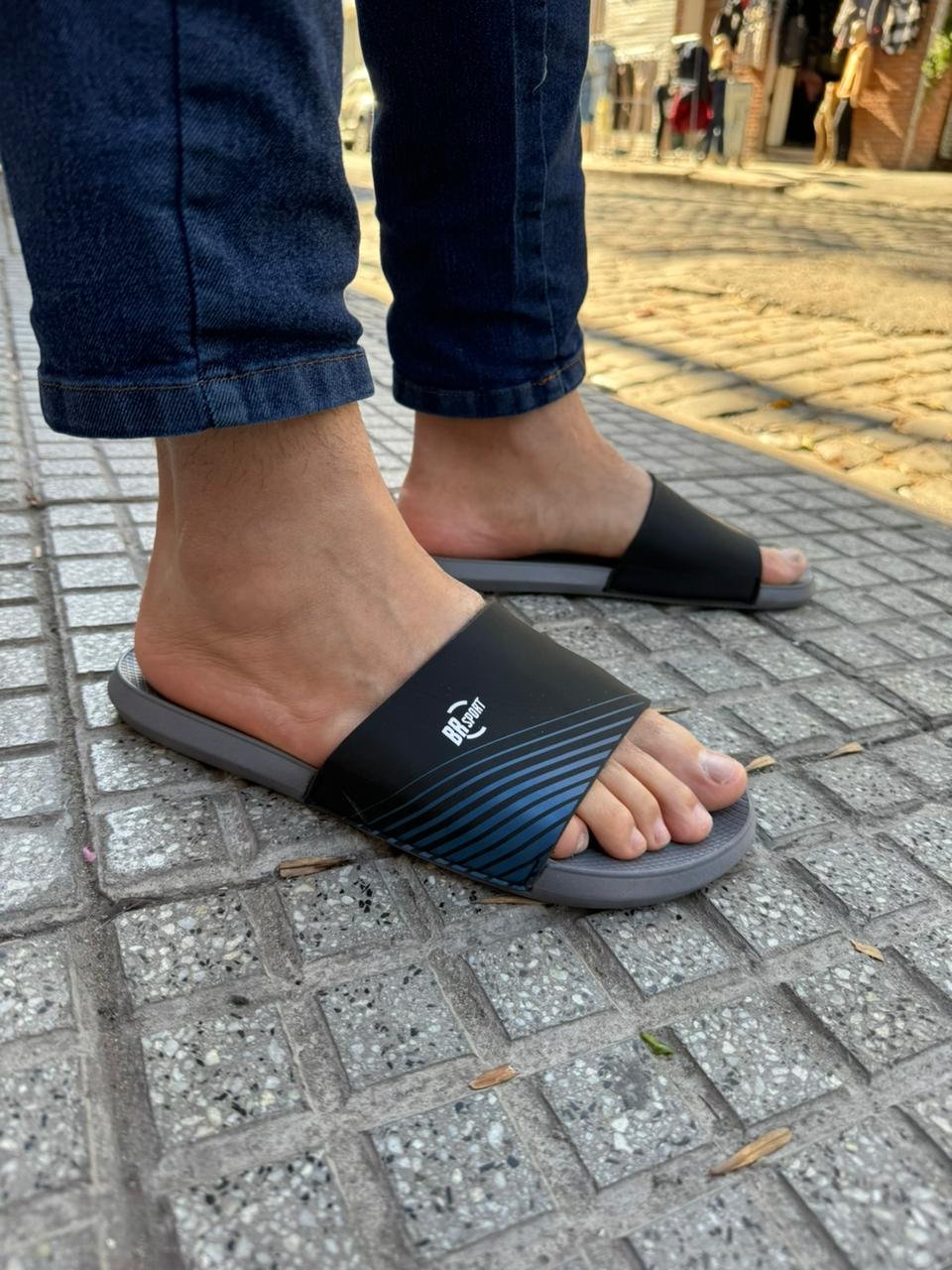 Ojota Faja de Hombre Acvitta Gris y Negro con Detalle Azul ...